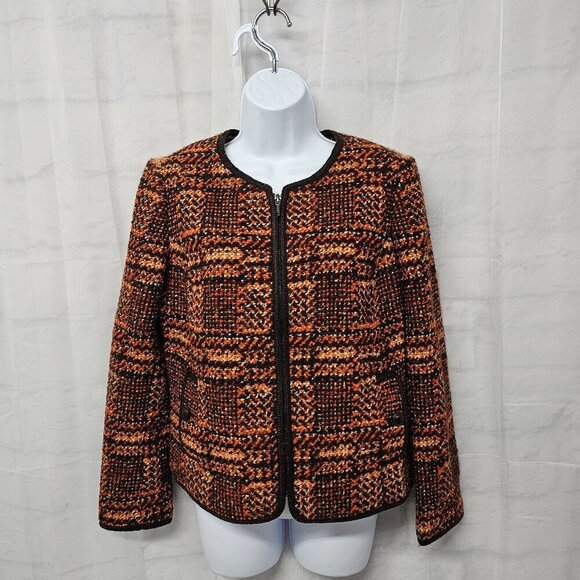 Talbots | Jackets & Coats | Talbots Orange Brown Tweed Blazer Wool ...